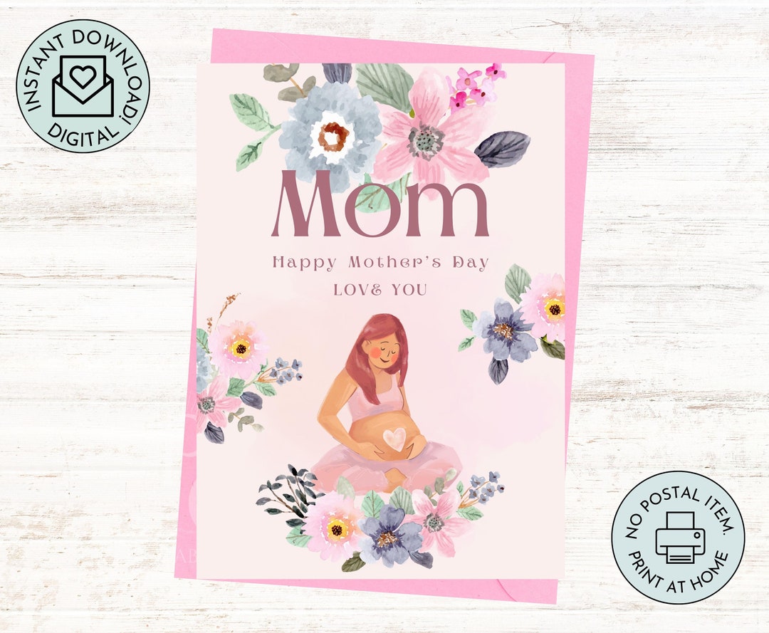 Watercolor Floral Mother's Day Card From Bump Printable for Mom Mummy ...