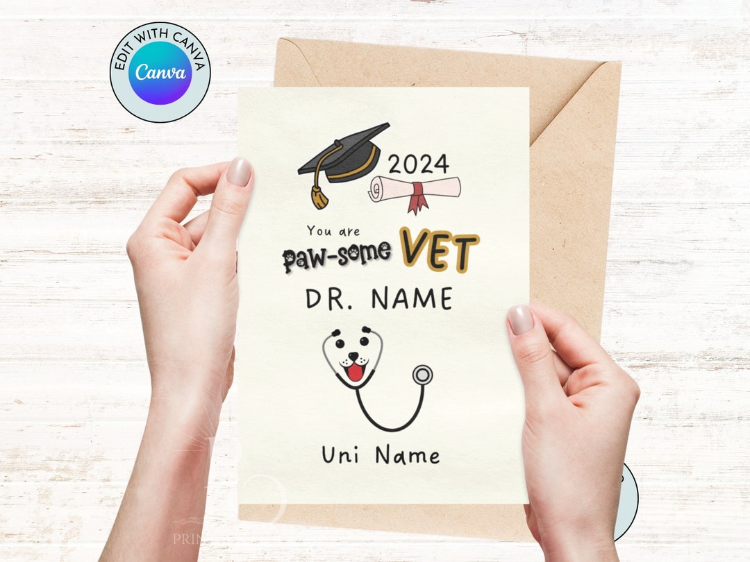 Personalized Veterinarian Graduation Card Printable Custom Vet Grad ...