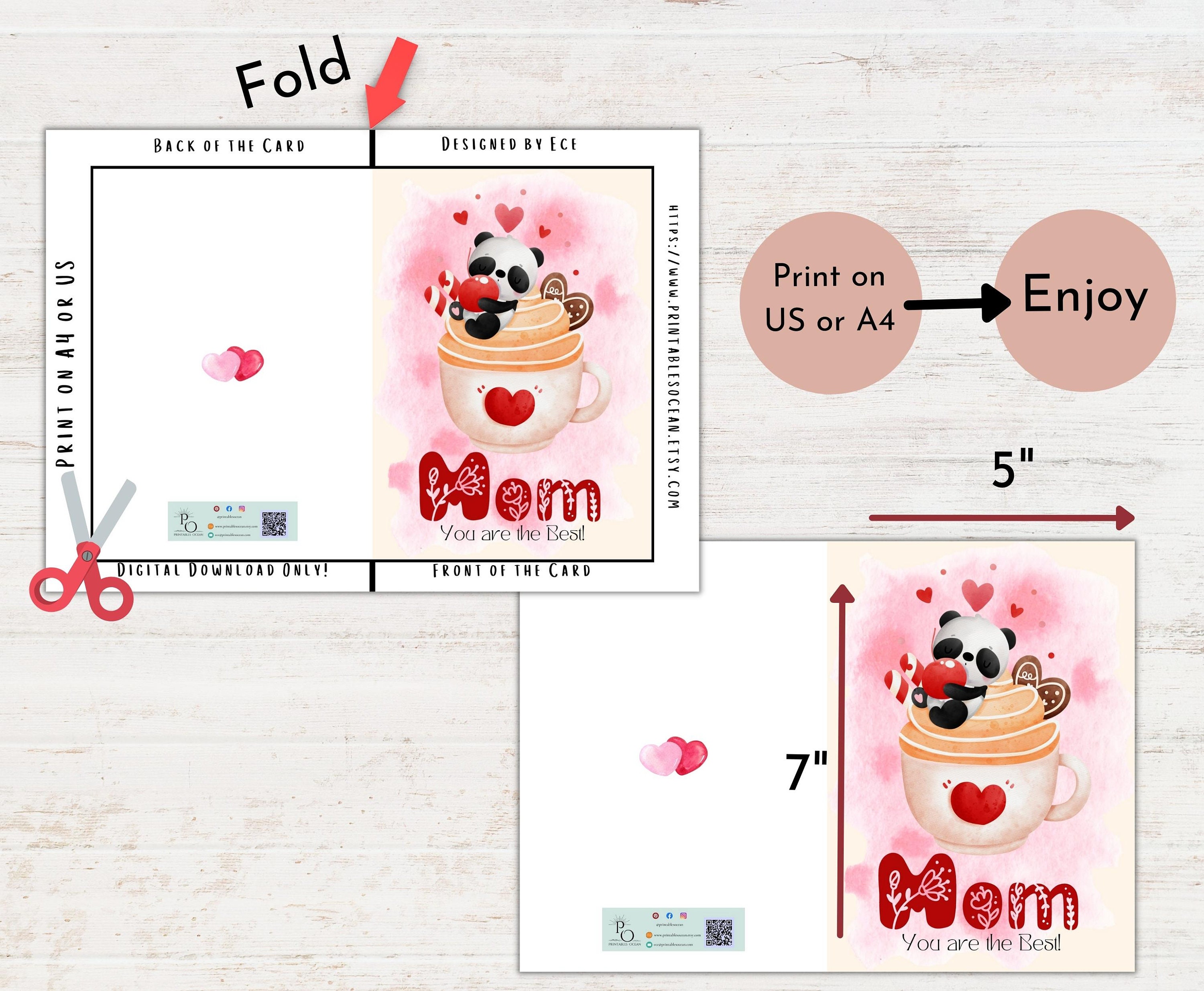 Mother's Day Card Printable, Cute Panda Mom Card for Mother's Day ...