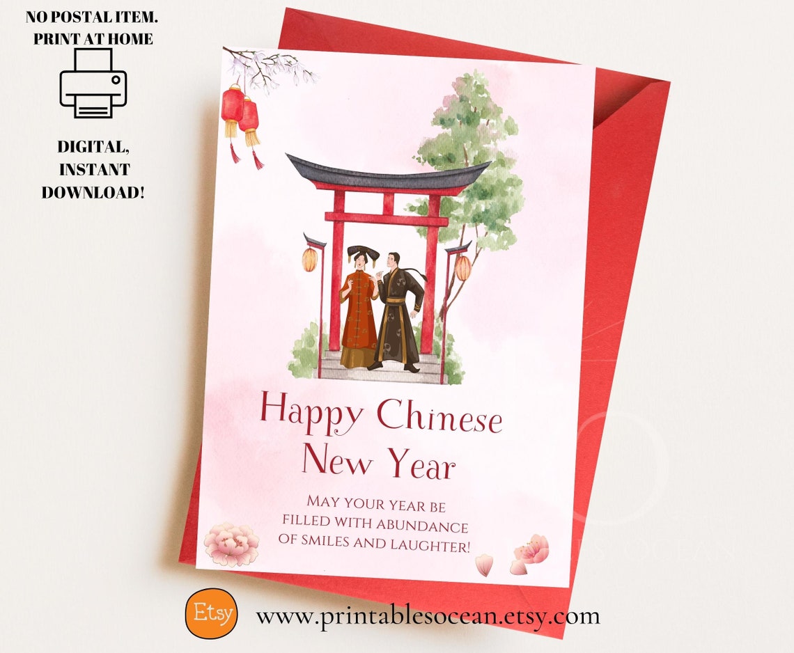 Chinese New Year Card Printable, Lunar New Year Card, Chinese Lunar New ...