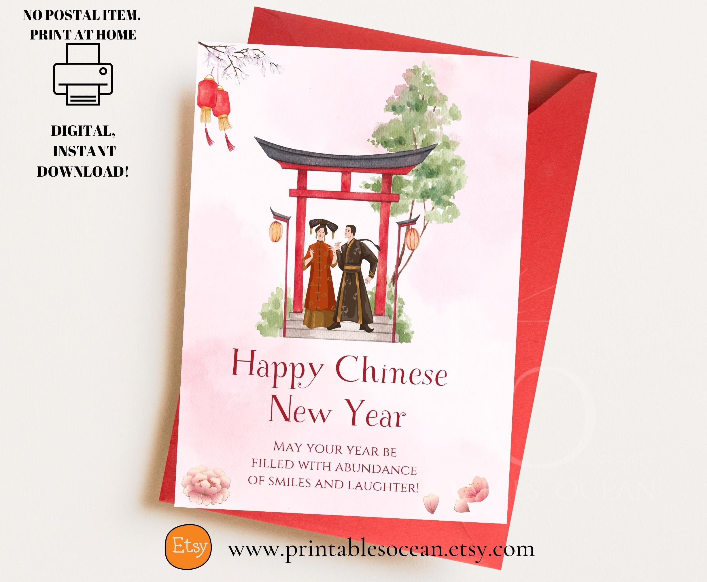 Chinese New Year Card Printable, Lunar New Year Card, Chinese Lunar New ...