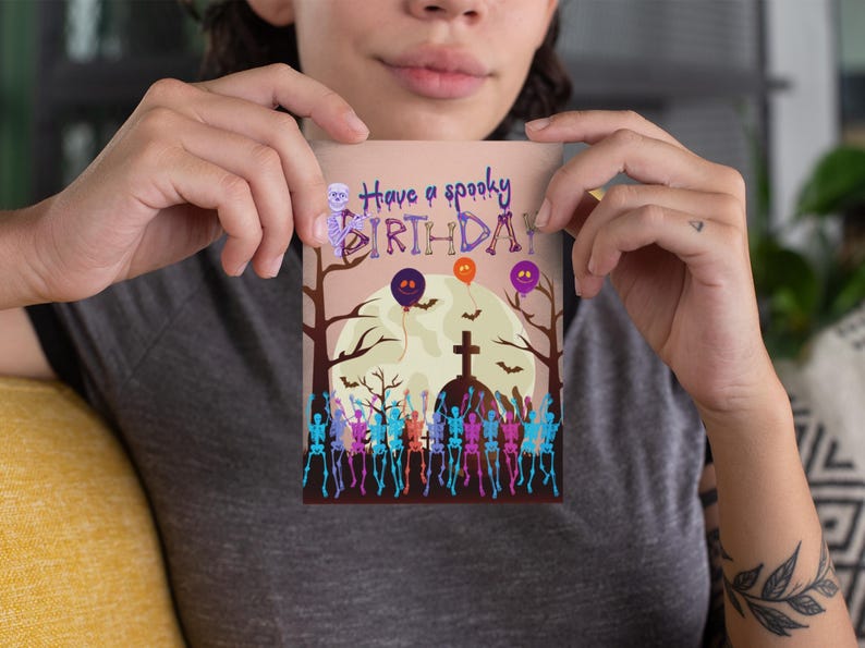 Halloween Birthday Card Printable Spooky Season October Autumn Fall ...