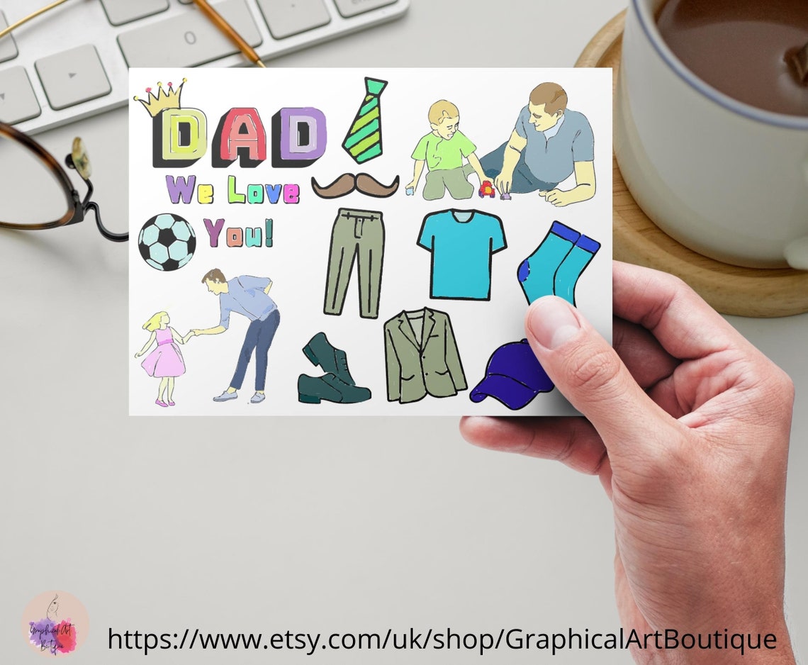 Printable Digital Coloring Daddy Card for Fathers Day, Birthday From ...