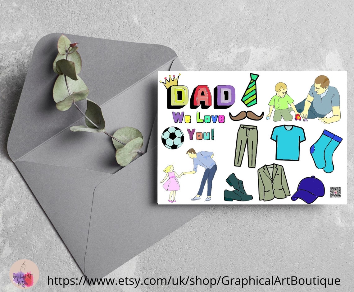 Printable Digital Coloring Daddy Card for Fathers Day, Birthday From ...