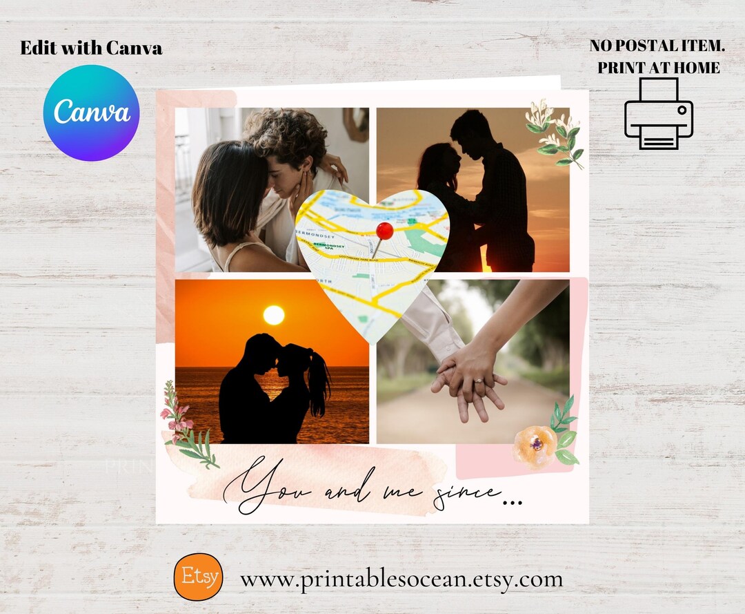 Personalized Valentines Day Photo Location Map Card Printable Canva ...