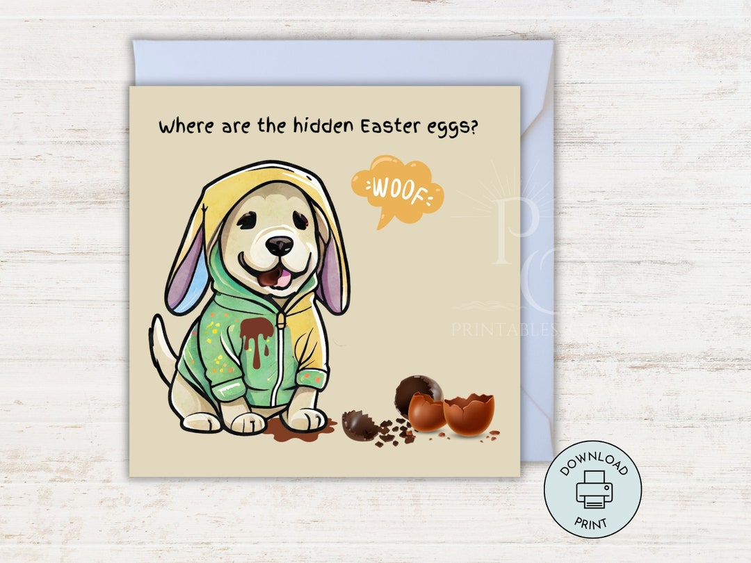 Easter Card Funny Dog Printable Instant Download Last Minute 5x5 Inches ...