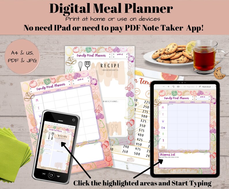 Weekly Meal Planner Digital, Printable, Editable. Meal Planner ...
