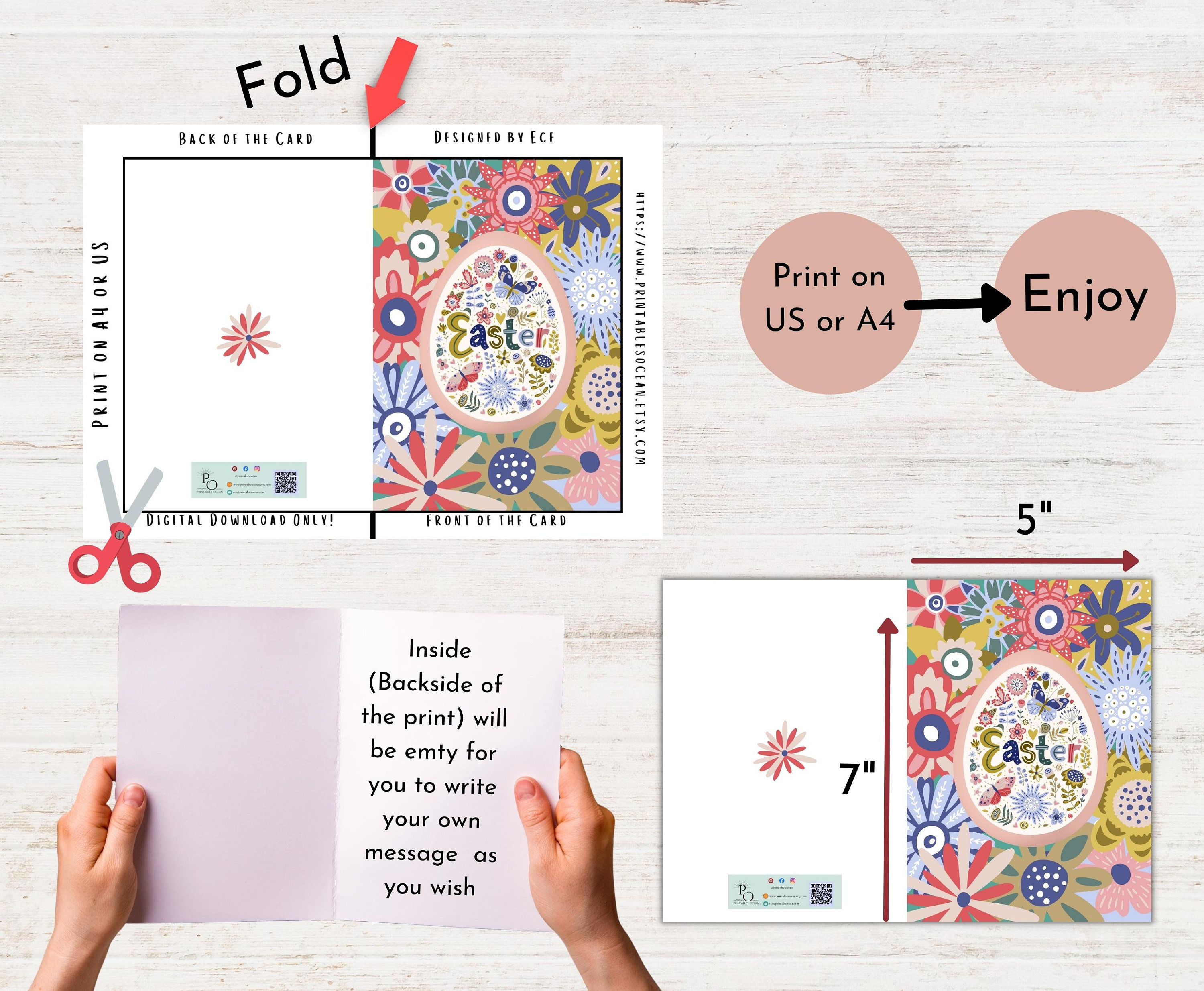 Floral Easter Egg Card Printable Digital Handmade 5x7 Inches, Easter ...
