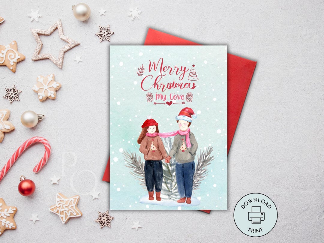 Printable Romantic Christmas Xmas Card for Couples, Girlfriends ...