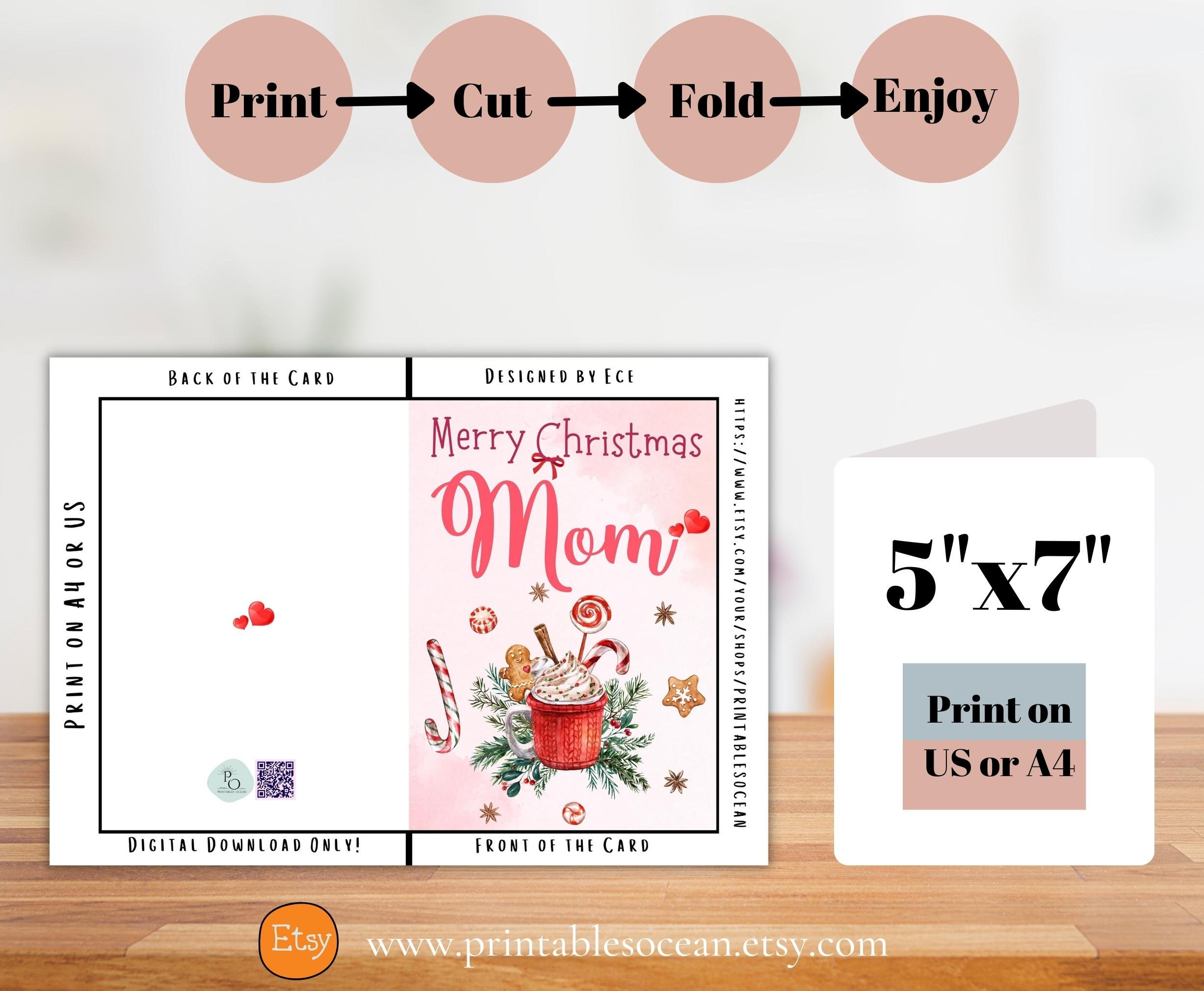 Merry Christmas Mom Card Printable, Handmade Christmas Card for Mom to ...