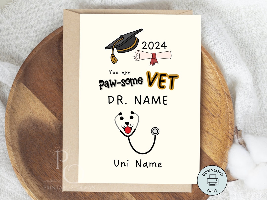 Personalized Veterinarian Graduation Card Printable Custom Vet Grad ...
