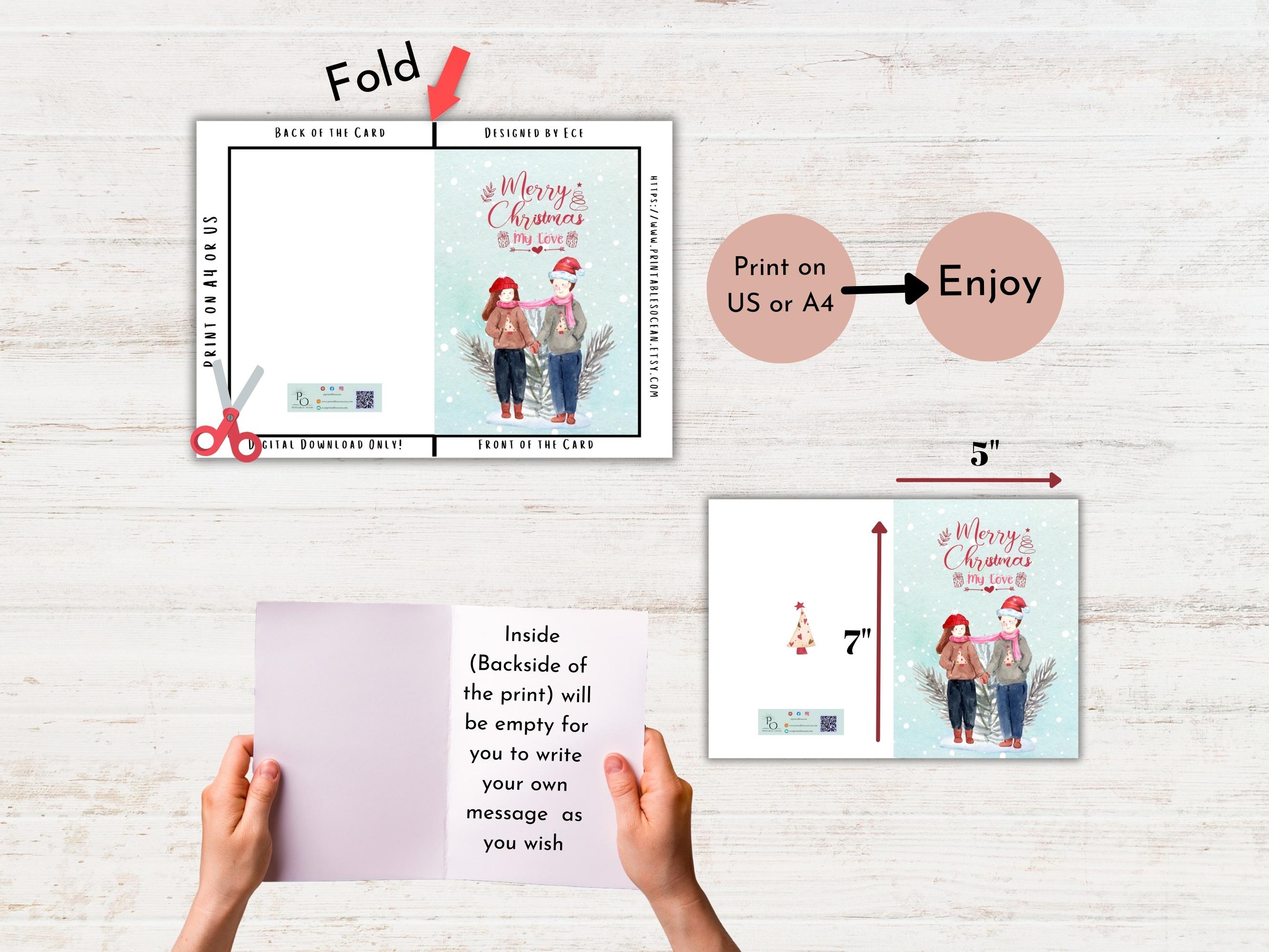 Printable Romantic Christmas Xmas Card for Couples, Girlfriends ...