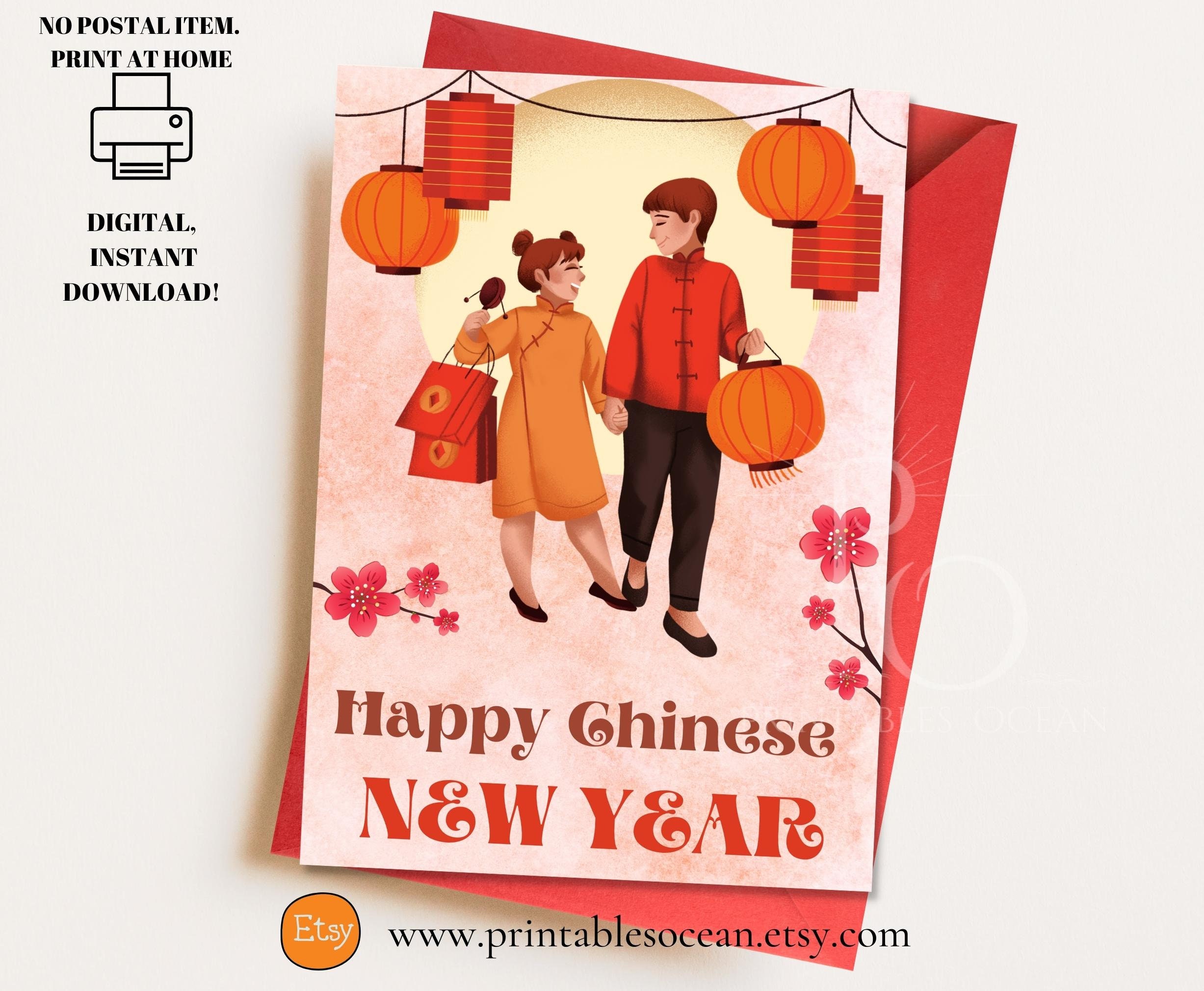 Chinese New Year Card Printable, Lunar New Year Card, Chinese Lunar New ...