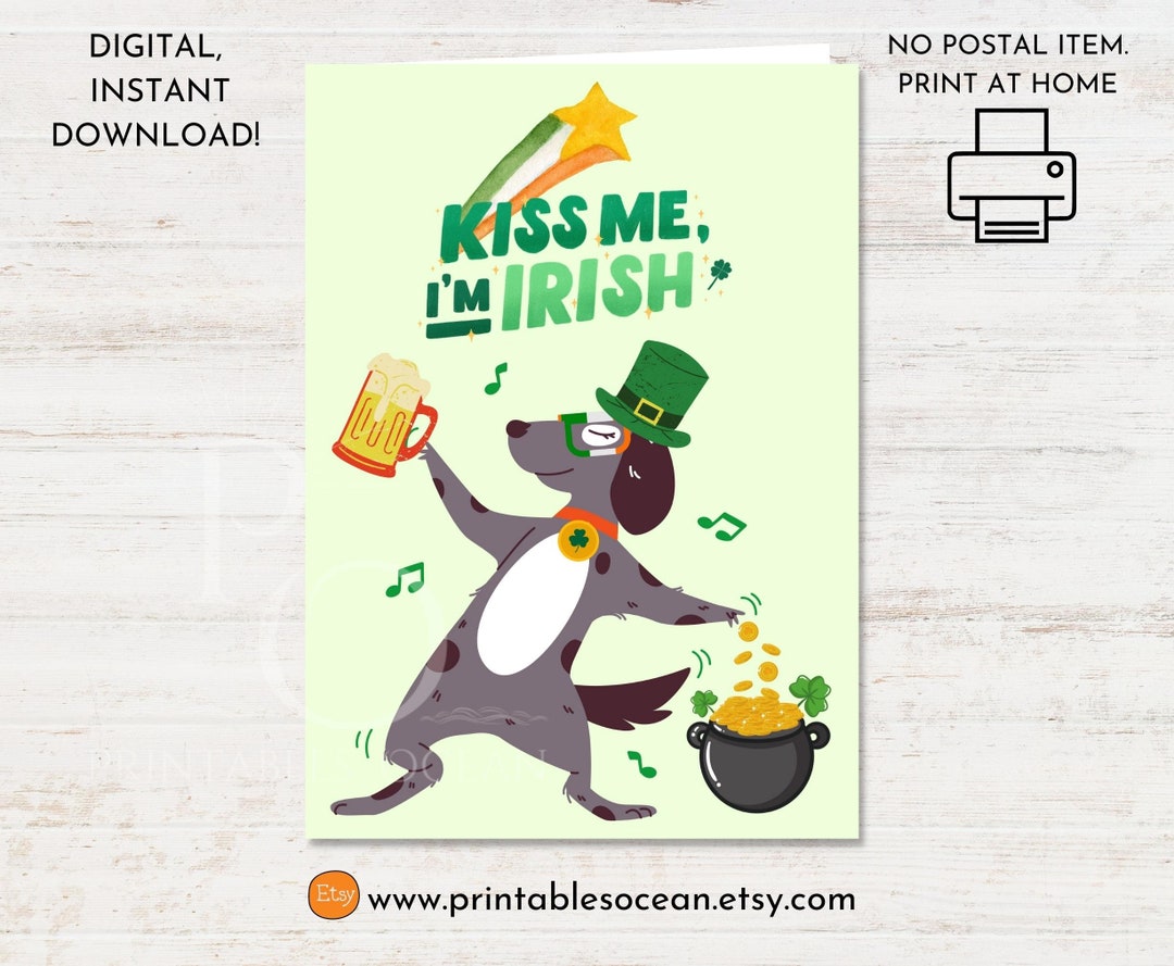 Funny St Patrick's Day Card Dog Printable, St Paddys Day Dog Card ...