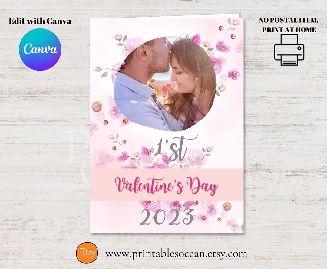 Personalized 1'st Valentine's Day Card Printable Canva, First Valentines Day Card, 1st ...