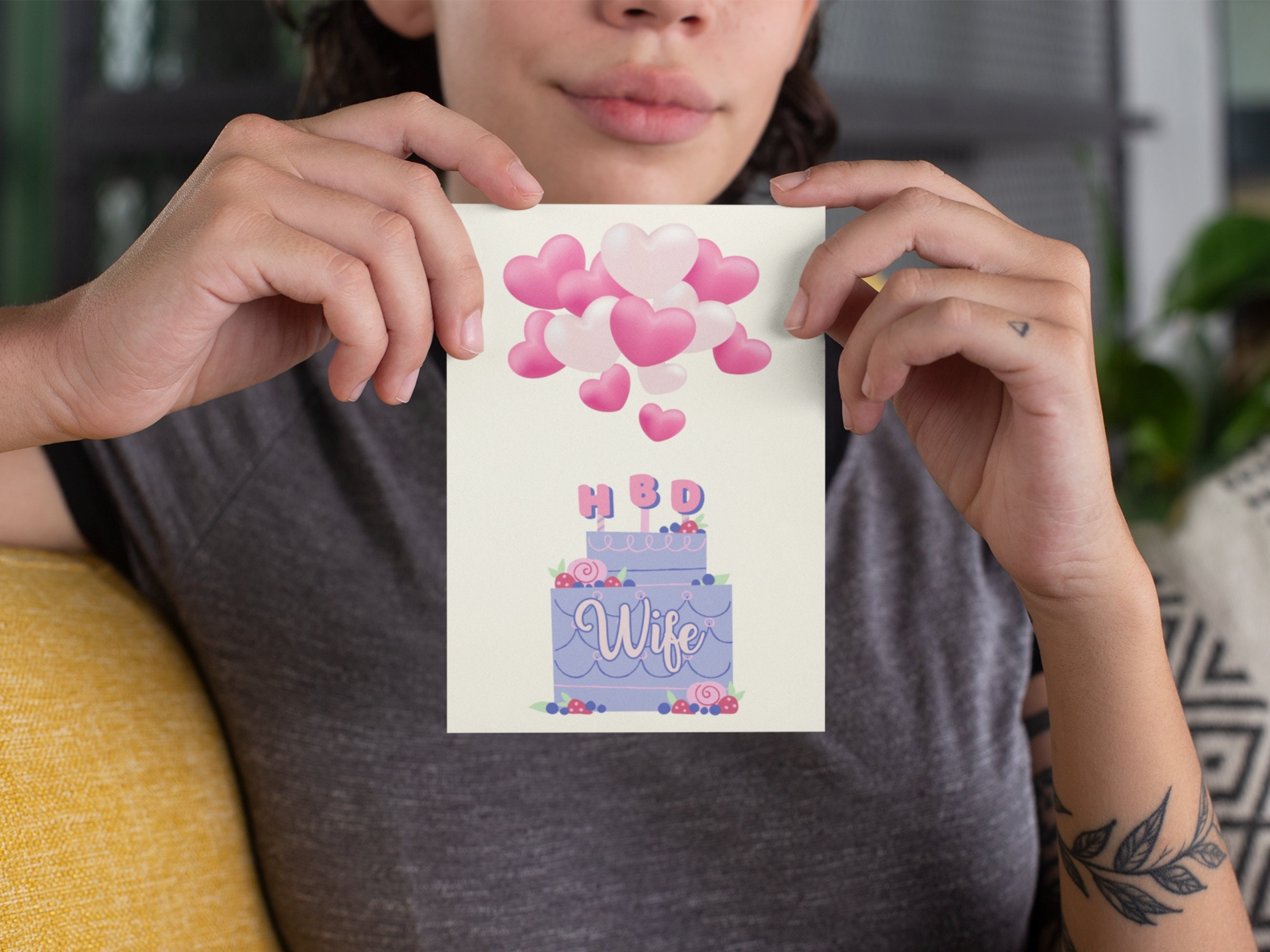 Wife Happy Birthday Card Printable Digital Handmade Cute Romantic HBD Card Last Minute Instant ...