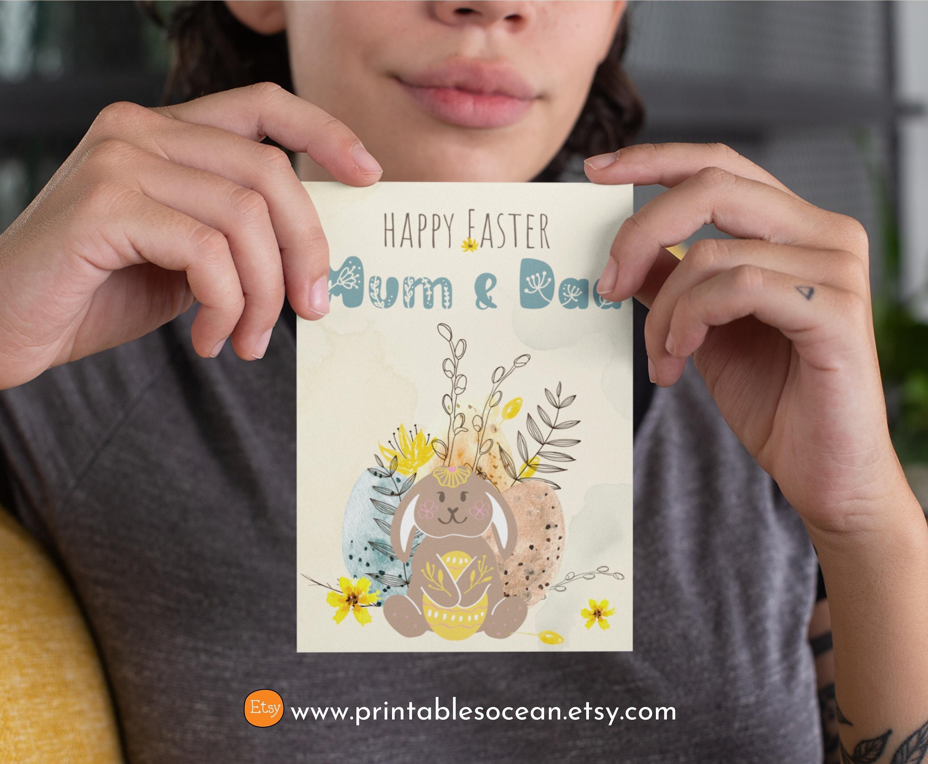 Easter Card for Mum and Dad Printable Handmade, Happy Easter Card for ...