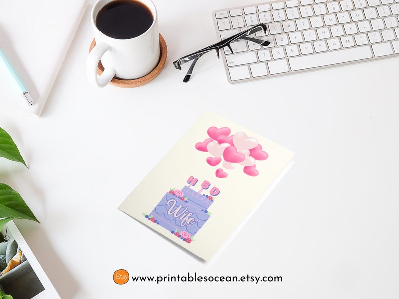 Wife Happy Birthday Card Printable Digital Handmade Cute Romantic HBD ...