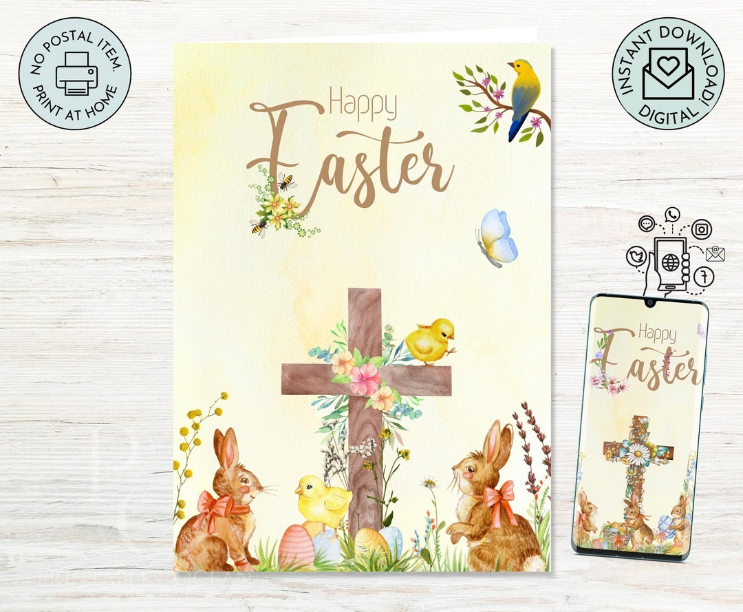 Easter Card Religious Catholic Christian Cross Printable Digital Card ...