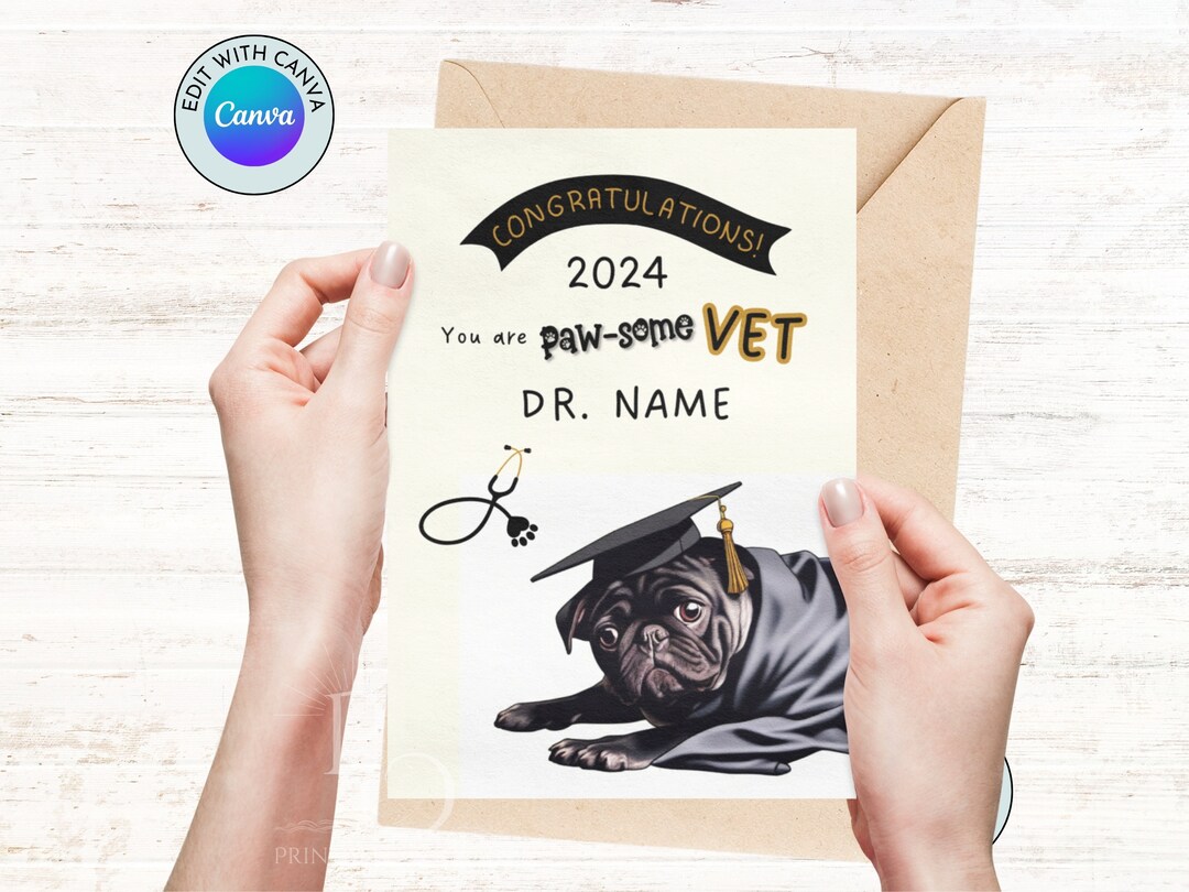 Personalized Veterinarian Graduation Card Printable Custom Vet Grad ...