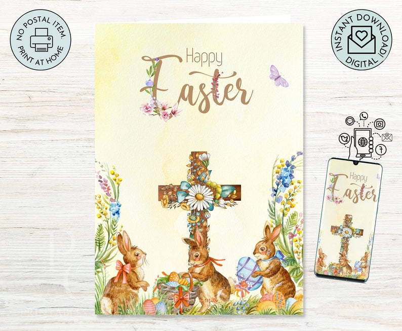 Easter Card Religious Catholic Christian Cross Printable Digital Card ...