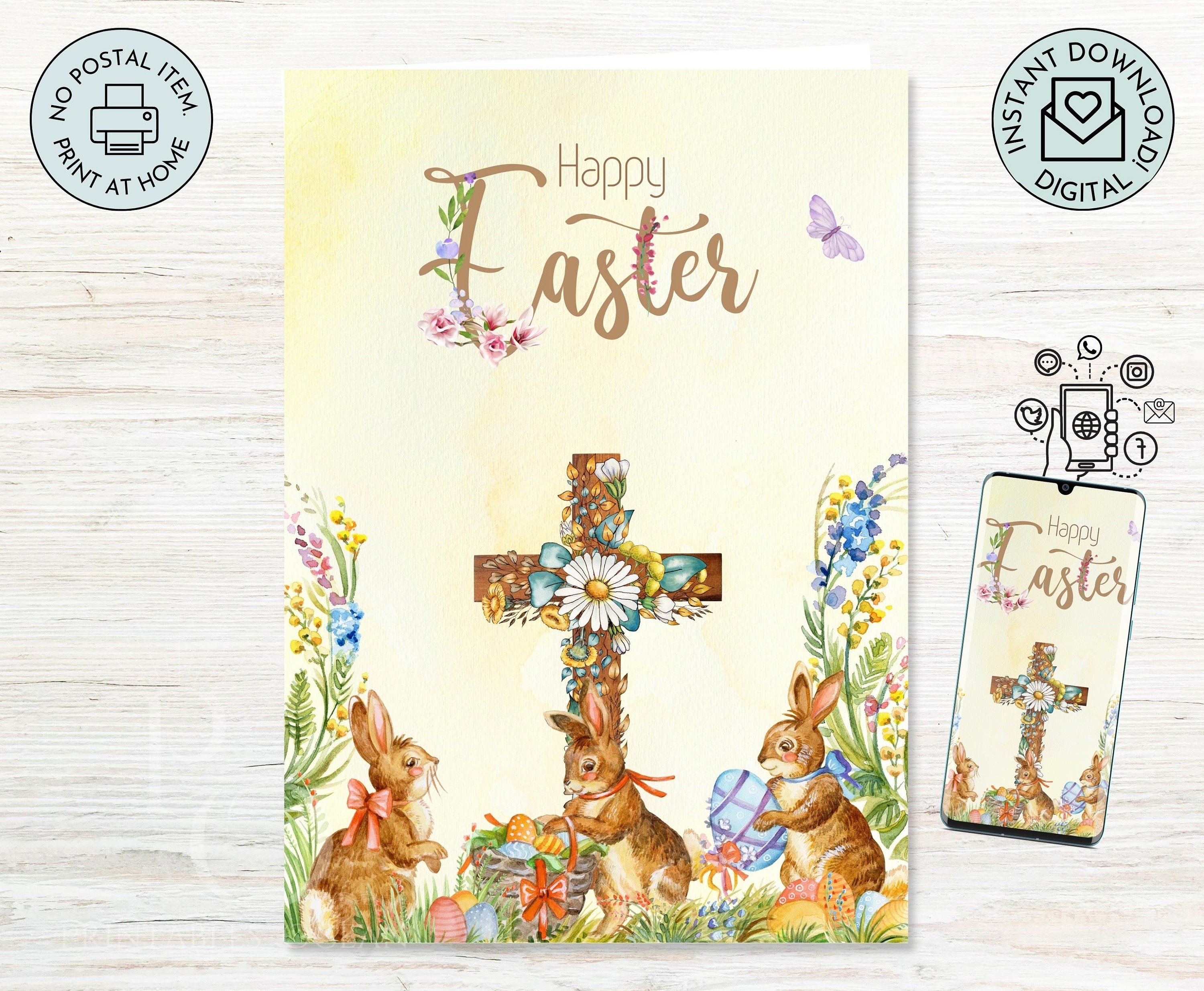 Easter Card Religious Catholic Christian Cross Printable Digital Card ...