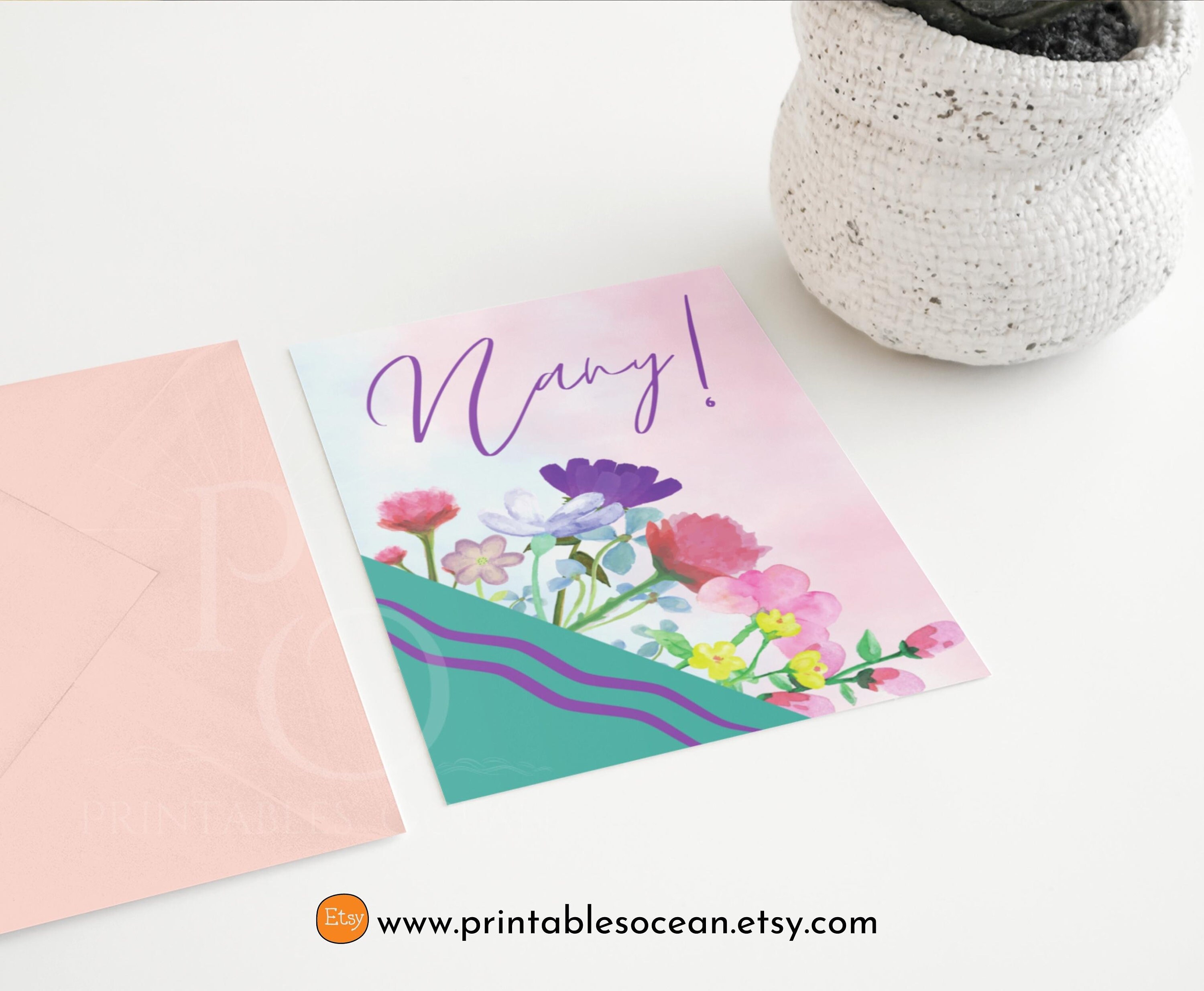 Mother's Day Card for Nanny Printable Floral Handmade, Birthday Card ...