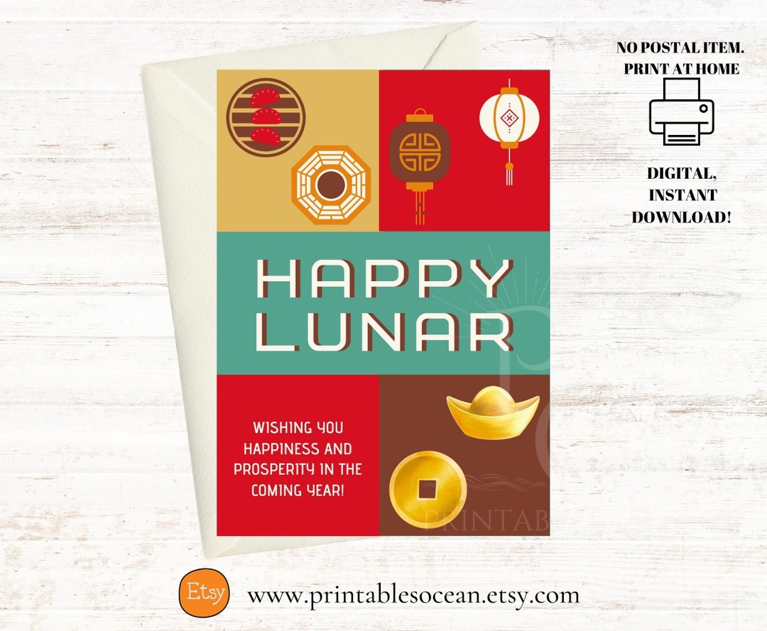 Chinese New Year Card Printable, Chinese New Year Handmade Card, Happy ...