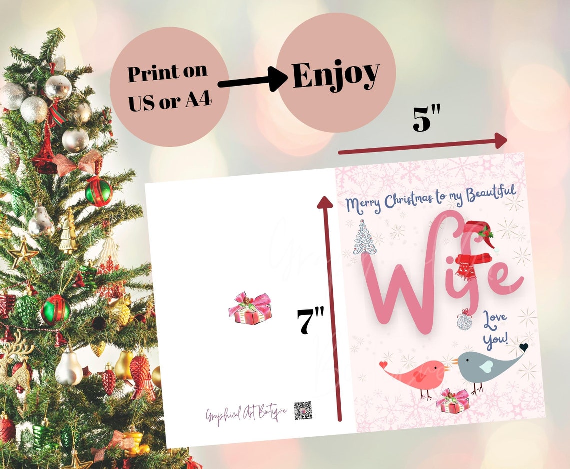 Printable Christmas Card for Wife, Merry Christmas Wife Card, Xmas Card ...
