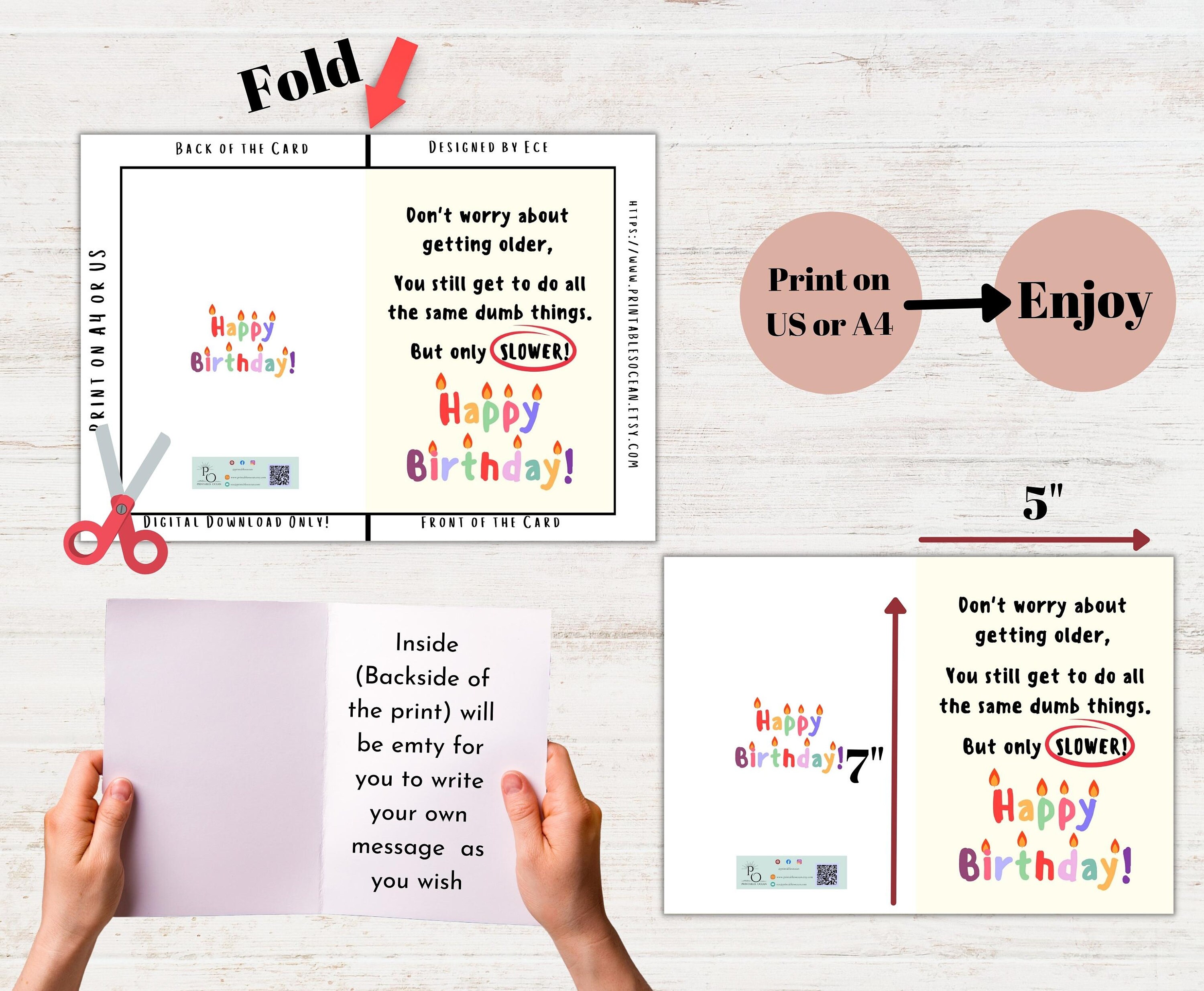 Funny Birthday Card Printable Handmade, Humorous Birthday Card Print ...