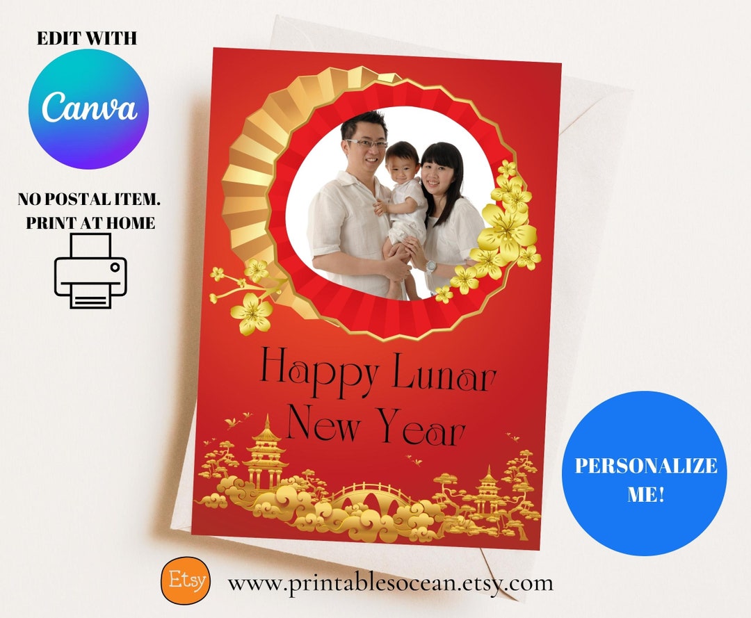Chinese New Year Handmade Card Printable Personalized, Chinese New Year ...