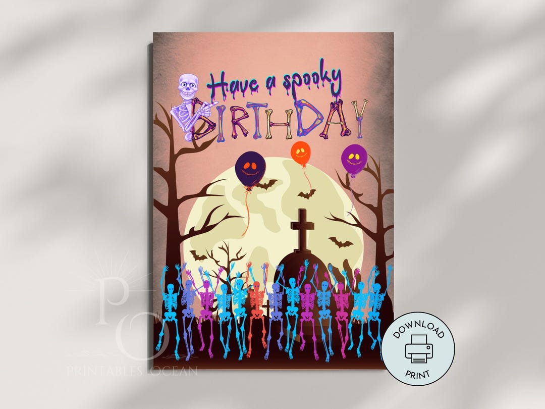 Halloween Birthday Card Printable Spooky Season October Autumn Fall ...