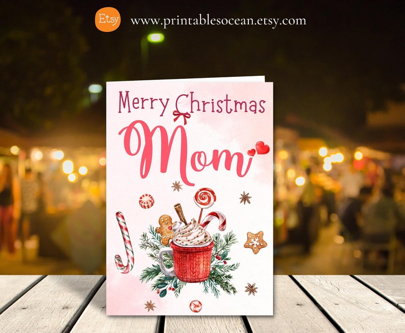 Merry Christmas Mom Card Printable, Handmade Christmas Card for Mom to ...