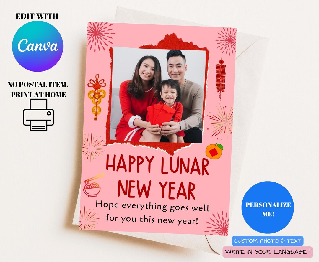 Personalized Chinese Lunar New Year Card, Chinese New Year Card ...