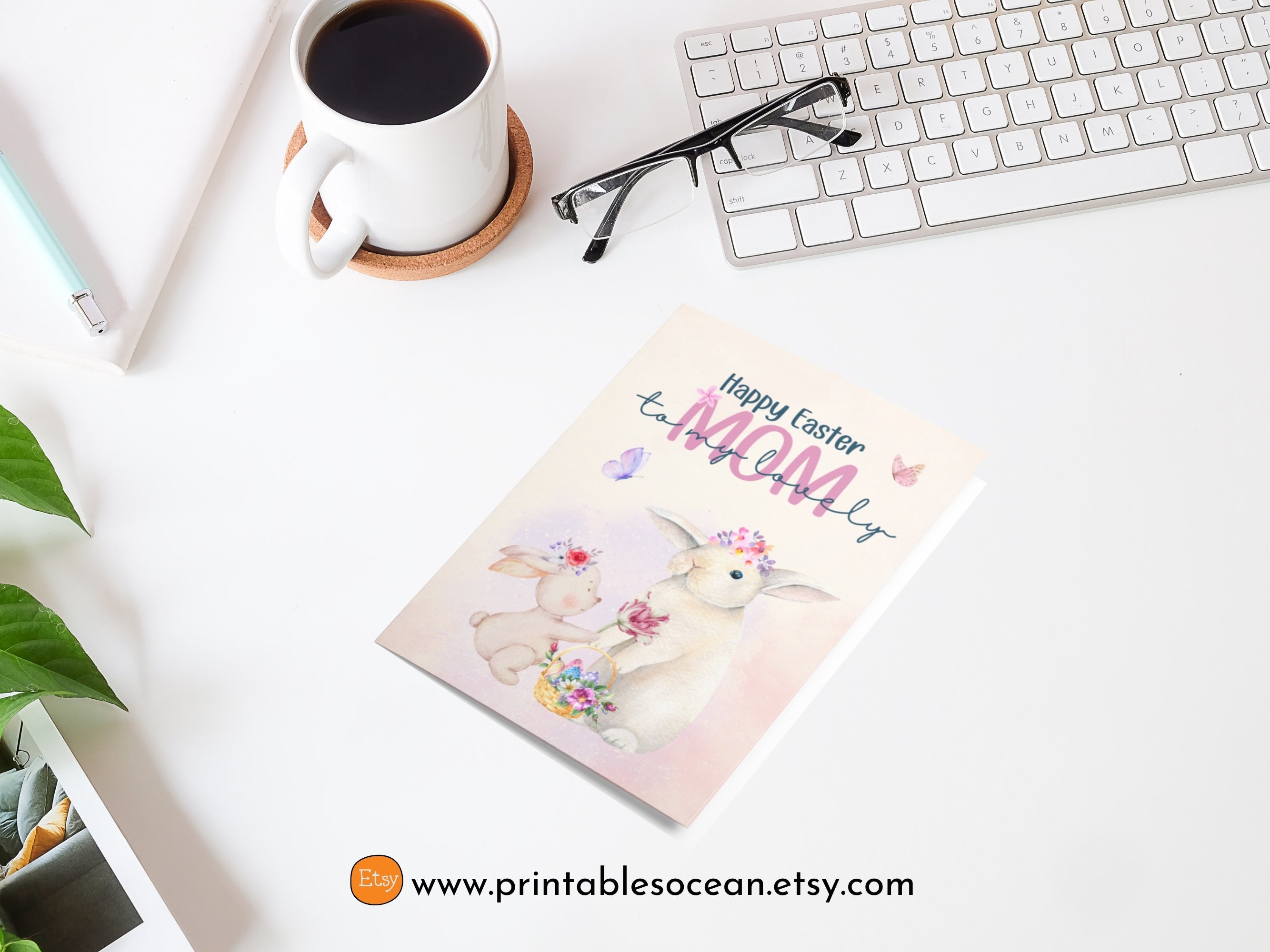 Happy Easter Card for Mom Printable, Easter Bunny Rabbit Card Instant ...