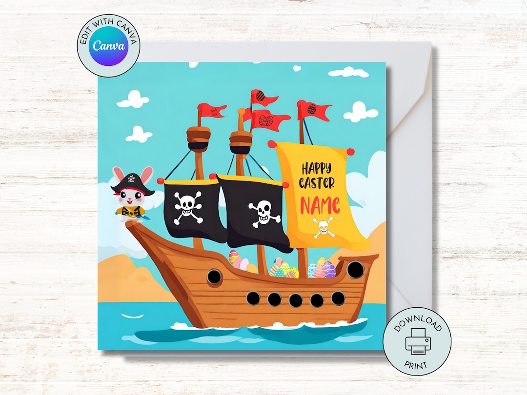 Personalised Easter Card for Grandson Son Boys Kids Pirate Rabbit Ship ...
