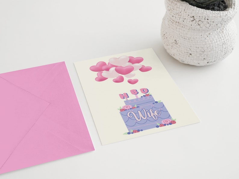 Wife Happy Birthday Card Printable Digital Handmade Cute Romantic HBD ...