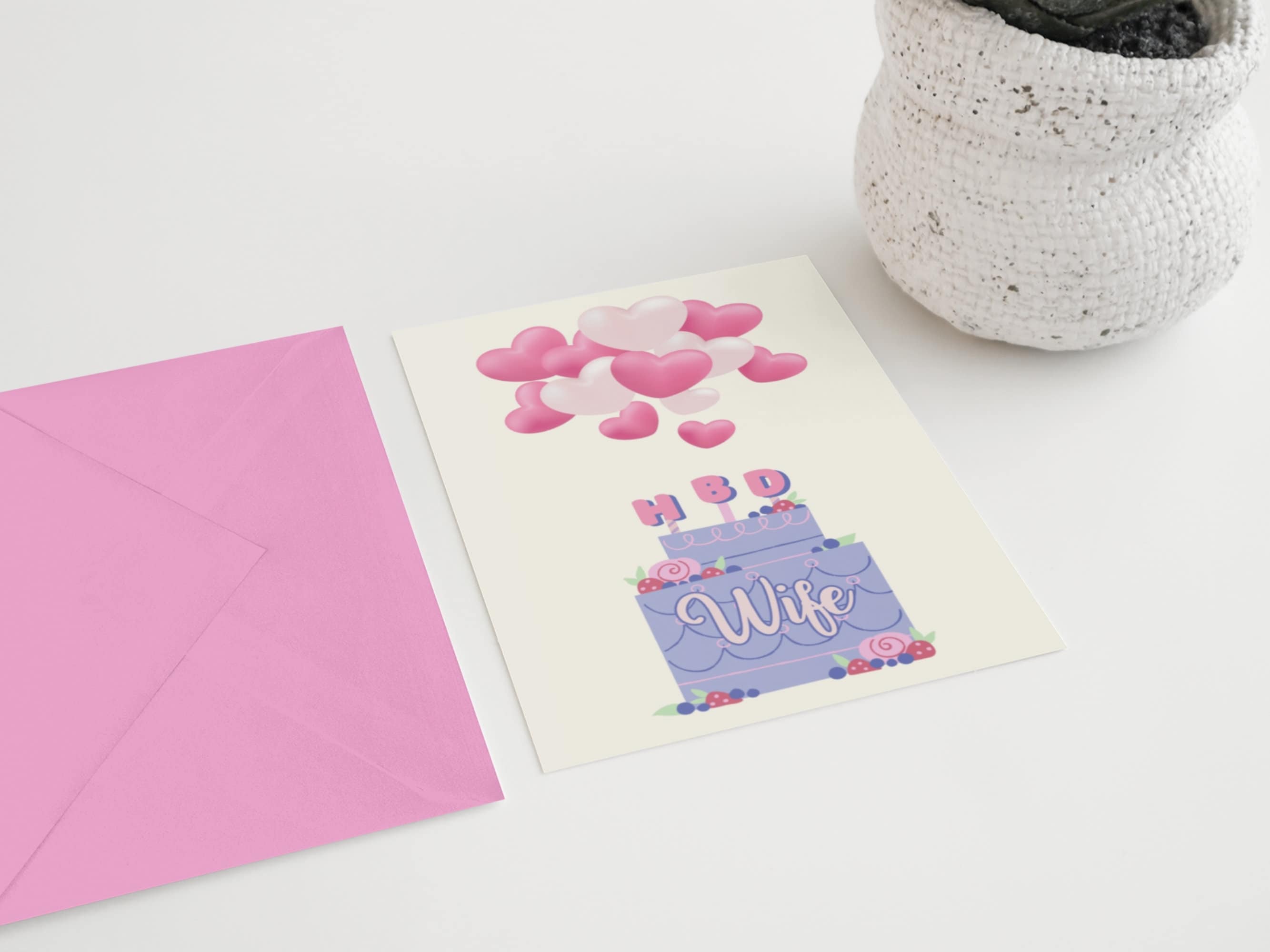 Wife Happy Birthday Card Printable Digital Handmade Cute Romantic HBD ...