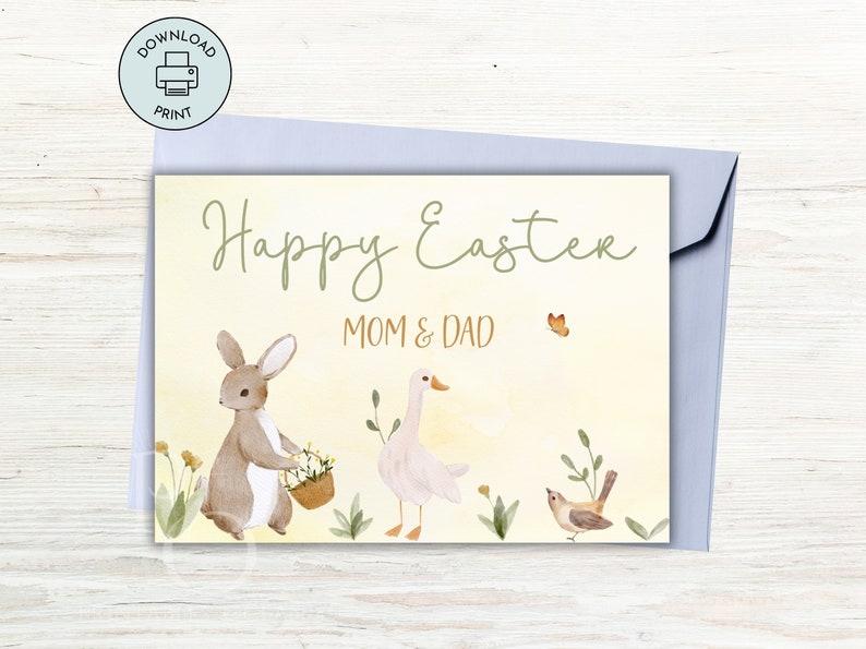 Easter Card for Mom and Dad Printable Instant Download Last Minute 7x10 ...