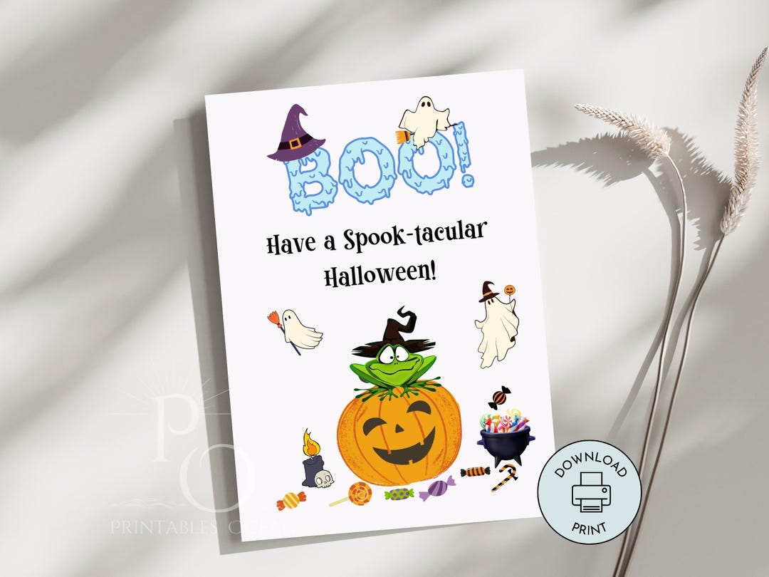 Funny Boo Halloween Card Pintable 5x7 Inches PDF Instant Download Print ...
