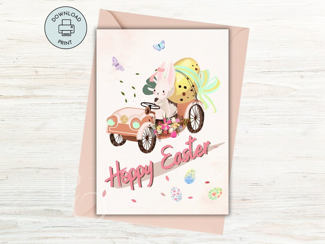 Happy Easter Card Printable Cute Rabbit Bunny Card Digital Instant ...