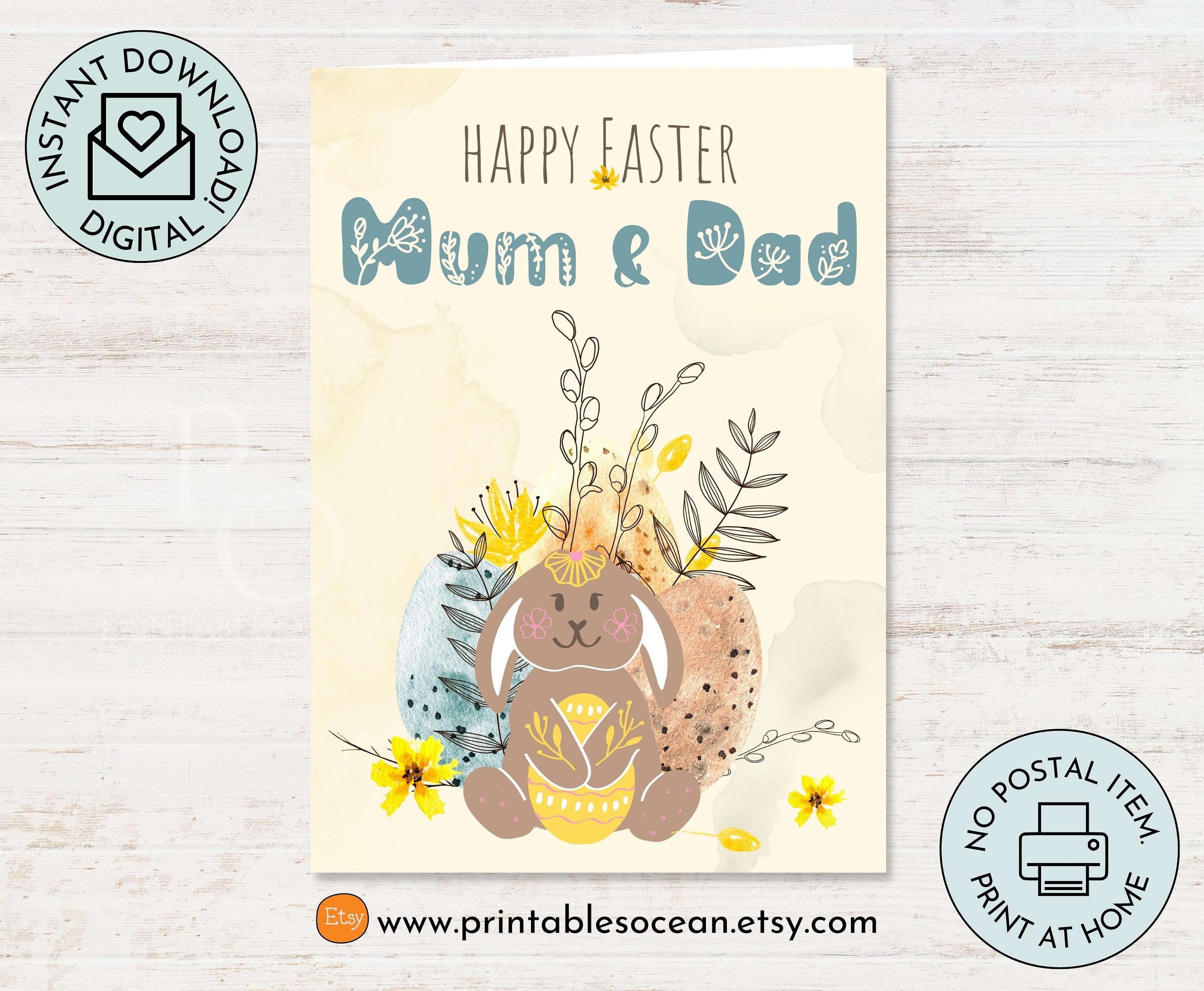 Easter Card for Mum and Dad Printable Handmade, Happy Easter Card for ...