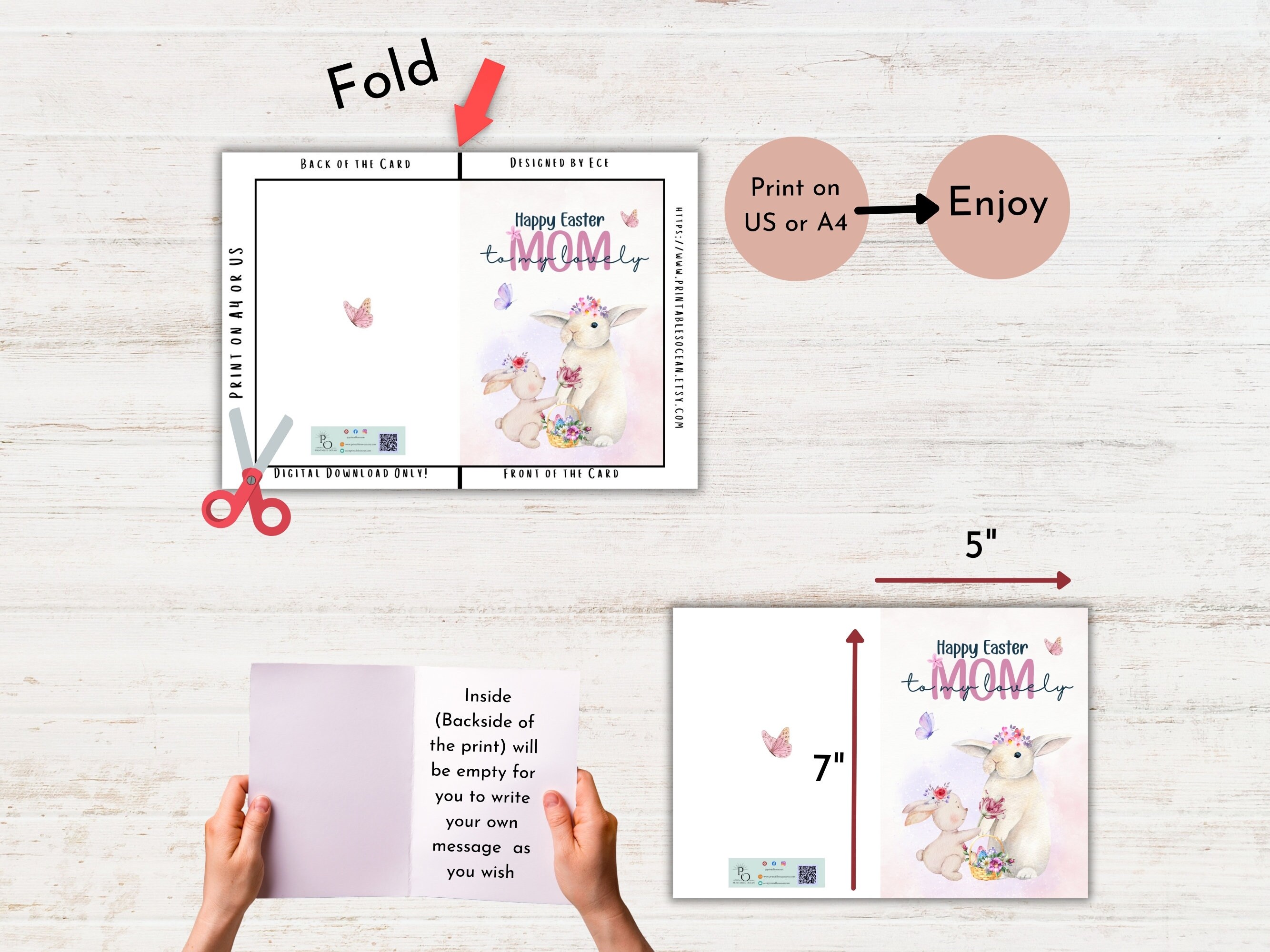 Happy Easter Card for Mom Printable, Easter Bunny Rabbit Card Instant ...