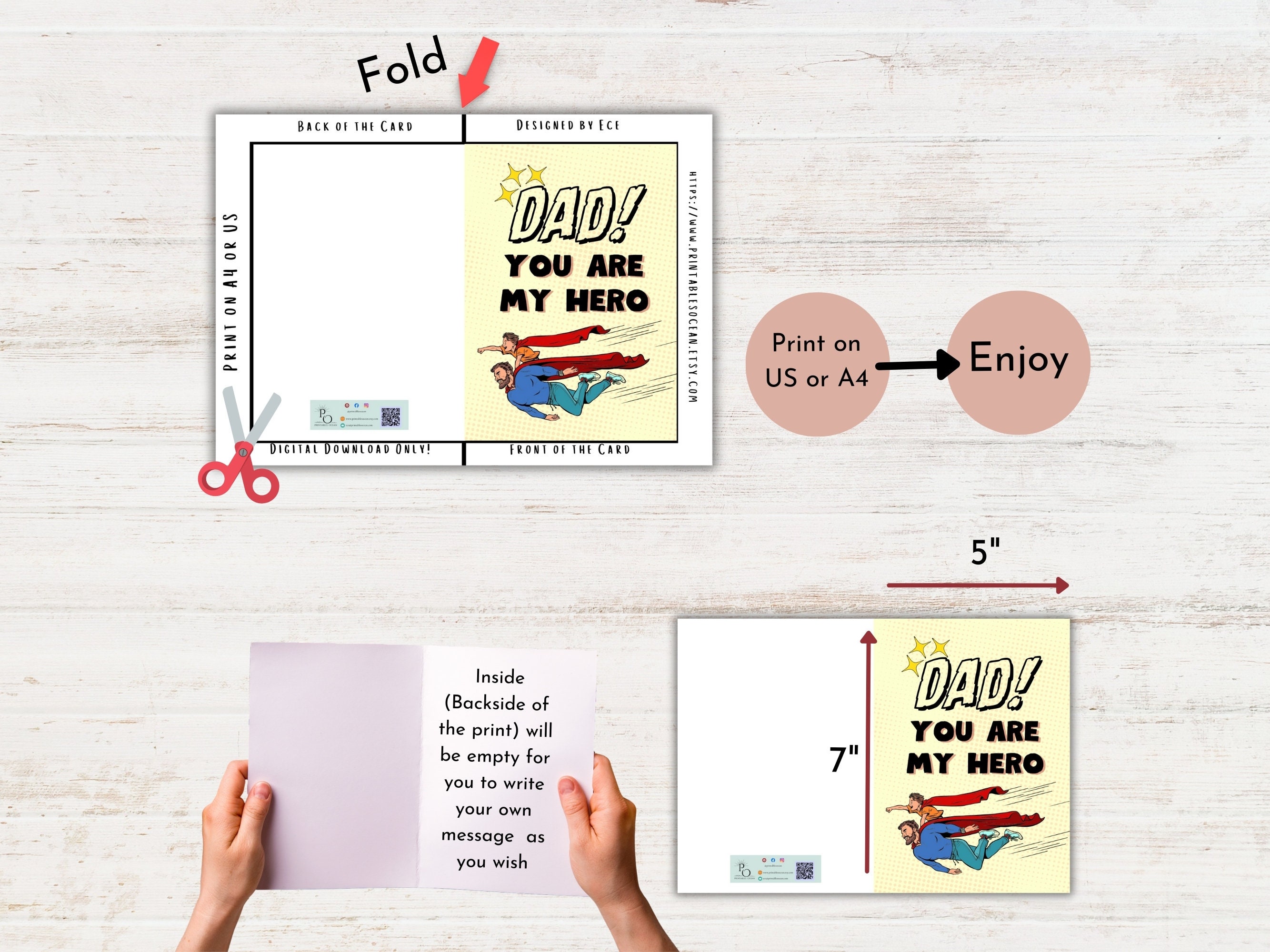 Father's Day Card Printable You Are My Hero Superhero Dad Card, Dad ...