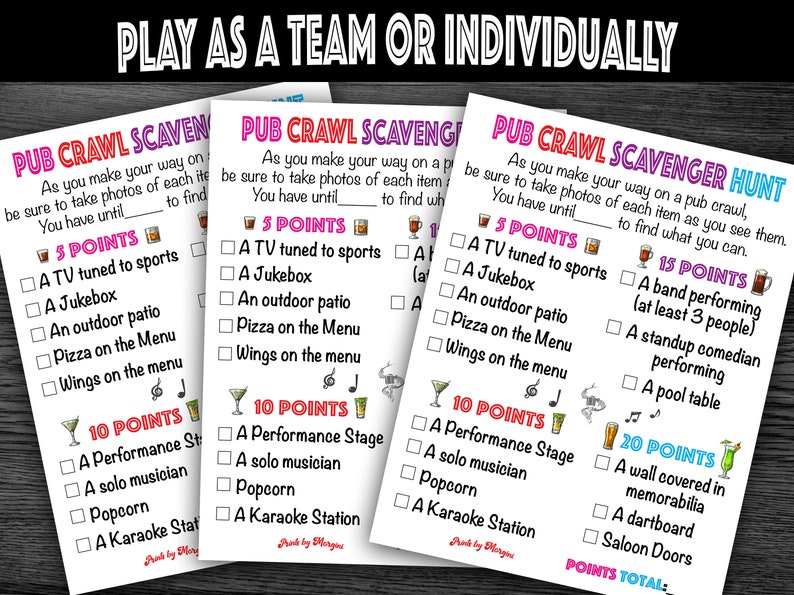 Bar Scavenger Hunt | Pub Crawl Scavenger Hunt | Bar Crawl Scavenger ...