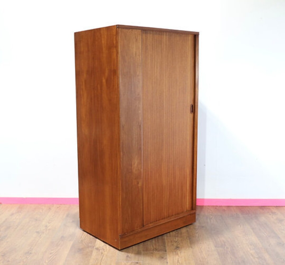 Mid Century Modern Vintage Armoire Teak Wardrobe by Austinsuite Tambour ...