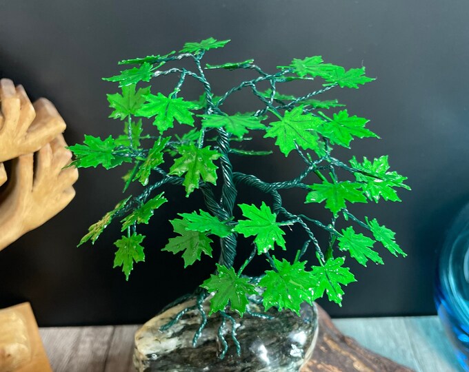 Green Maple Copper Wire Bonsai Tree of Life Sculpture, Handmade ...