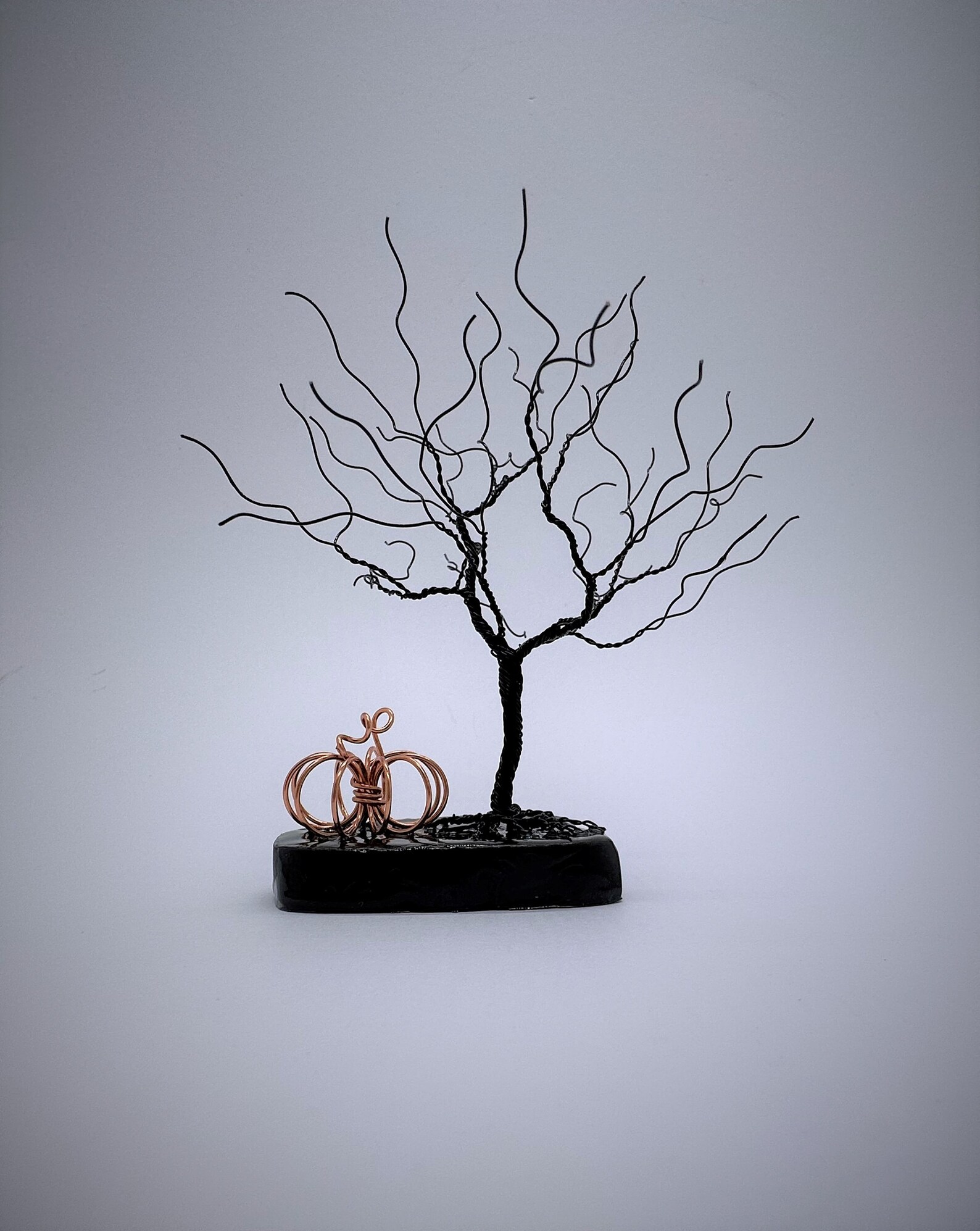 Black Wire Tree Sculpture With Copper Wire Pumpkin on Natural - Etsy