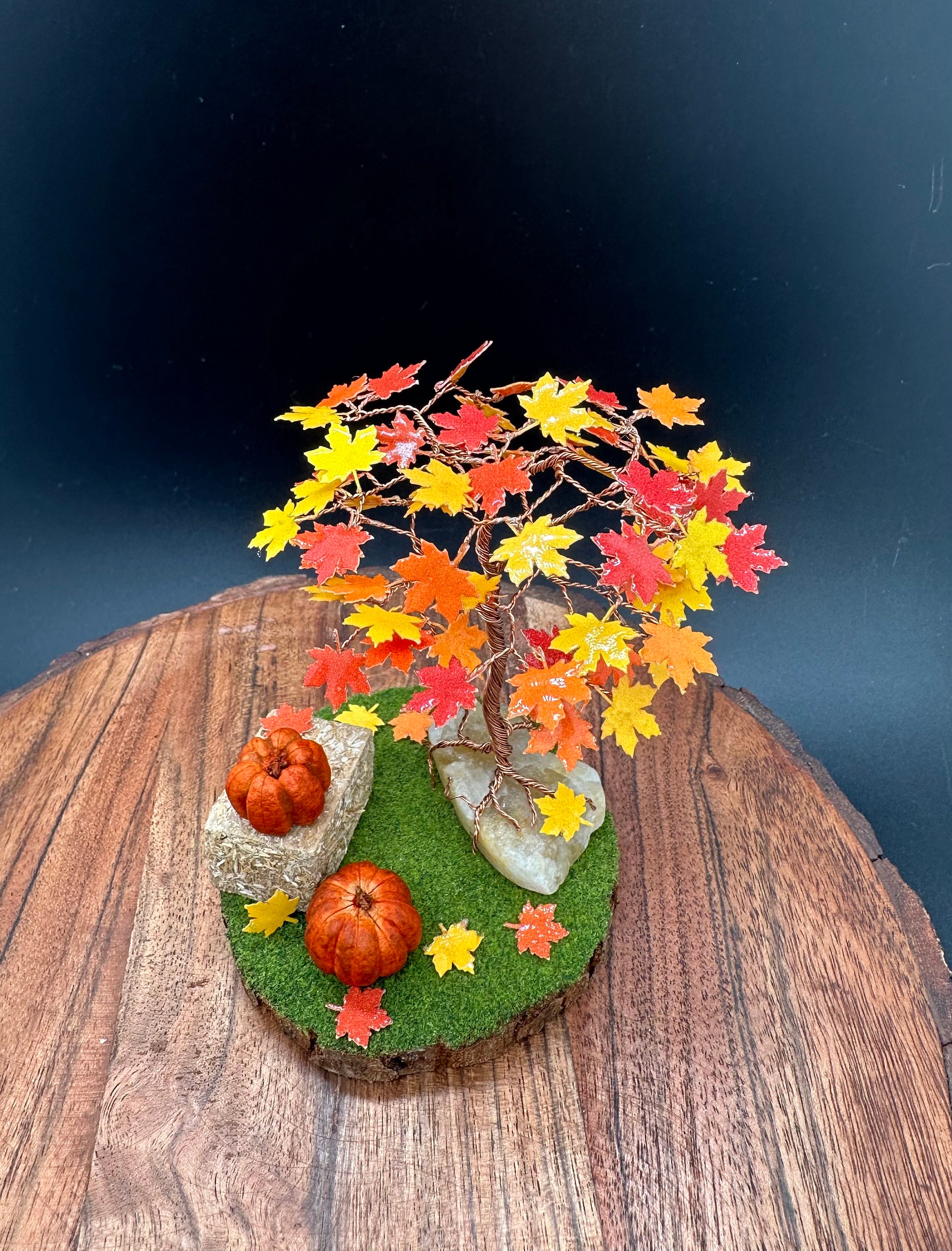 Copper Wire Autumn Fall Tree Sculpture With Hay Bales - Etsy