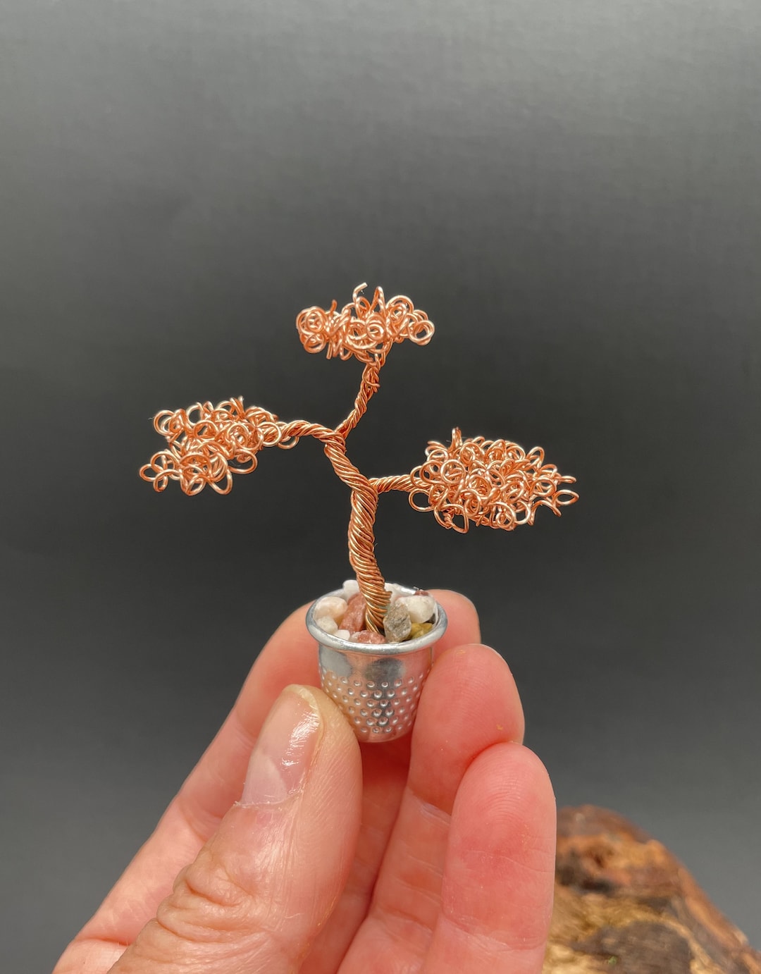 Copper Wire Mini Thimble Bonsai Tree, Small Miniature Dwarf Wire Tree ...